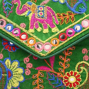 Green Clutch Bags for Women - Rajasthani Hand Embroidered Mini Crossbody Bag Women's Cluches for Wedding Party Gifts