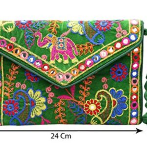 Green Clutch Bags for Women - Rajasthani Hand Embroidered Mini Crossbody Bag Women's Cluches for Wedding Party Gifts