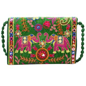 Green Clutch Bags for Women - Rajasthani Hand Embroidered Mini Crossbody Bag Women's Cluches for Wedding Party Gifts