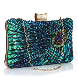 peacock clutch purse beaded sequin evening bags clutch handbag for party wedding proms cocktail,7.9 * 4.7 * 2.4 in