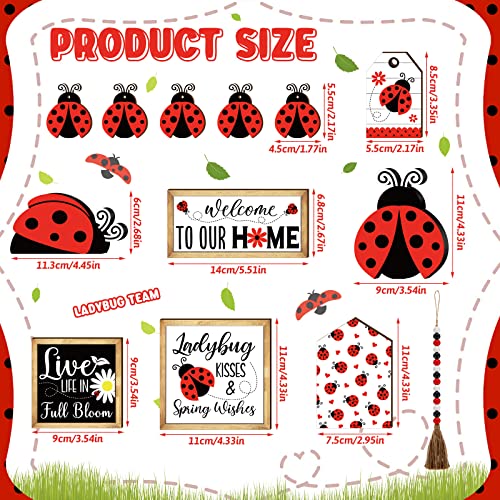 20 Pcs Ladybug Tiered Tray Decorations Spring Summer Ladybug Wooden Blocks Sign Ladybug Table Top Decor Red Farmhouse Ladybird for Home Kitchen Shelf Display Holiday Housewarming