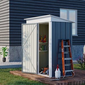 Outsunny 5' x 3' Steel Outdoor Storage Shed, Small Lean-to Shed for Garden, Tools, Tiny Metal Garage with Floor, Adjustable Shelf, Lock and Gloves for Lawn Mower, Patio, Lawn, Dark Gray