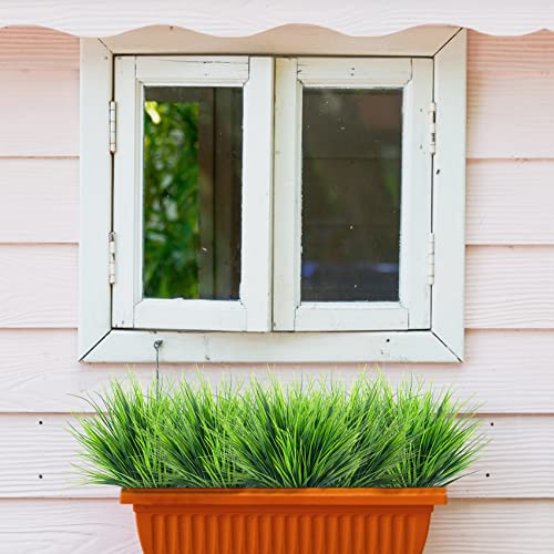 24 Bundles Artificial Plants Outdoor Fake Wheat Grass Flowers Artificial Greenery Stems Faux Plastic Plants Shrubs UV Resistant for Patio Garden Porch Home Window Box Decor (Green)