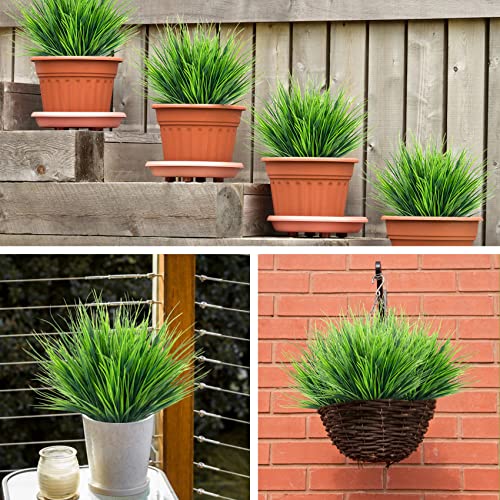 24 Bundles Artificial Plants Outdoor Fake Wheat Grass Flowers Artificial Greenery Stems Faux Plastic Plants Shrubs UV Resistant for Patio Garden Porch Home Window Box Decor (Green)