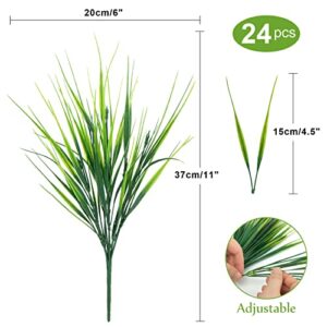 24 Bundles Artificial Plants Outdoor Fake Wheat Grass Flowers Artificial Greenery Stems Faux Plastic Plants Shrubs UV Resistant for Patio Garden Porch Home Window Box Decor (Green)