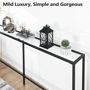 ALLOSWELL 70.9”L Console Table, Tempered Glass Sofa Table, Modern Entryway Table, Easy to Assemble, Steel Frame, for Living Room, Hallway, Black CTH18B01