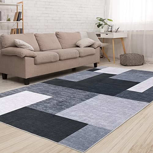 GlowSol Washable Area Rug 4×6 Living Room Rugs Contemporary Area Rug Abstract Geometric Indoor Rugs for Bedroom Floor Carpet Non Shedding Mat Foldable Thin Rug Non Slip Carpet, Grey