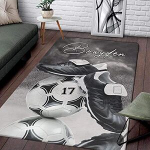 custom soccer shoe and ball rug – soccer carpet, soccer gift 2x3 3x5 4x6 5x8 area rug gifts for soccer lovers printed carpet for kitchen living room bedroom sports room decor