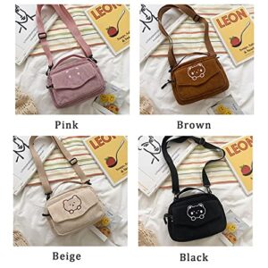 Kawaii Purse Cute Corduroy Crossbody Bag for Girls Women Kawaii Corduroy Purse Plush Shoulder Bag Fashion Canvas Bag