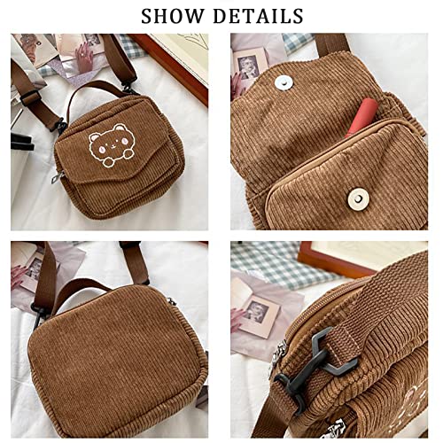 Kawaii Purse Cute Corduroy Crossbody Bag for Girls Women Kawaii Corduroy Purse Plush Shoulder Bag Fashion Canvas Bag