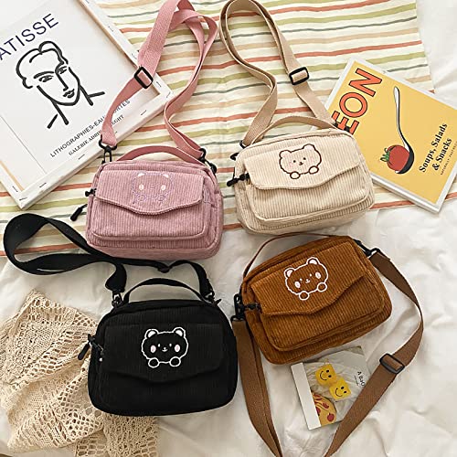 Kawaii Purse Cute Corduroy Crossbody Bag for Girls Women Kawaii Corduroy Purse Plush Shoulder Bag Fashion Canvas Bag