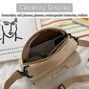 Kawaii Purse Cute Corduroy Crossbody Bag for Girls Women Kawaii Corduroy Purse Plush Shoulder Bag Fashion Canvas Bag