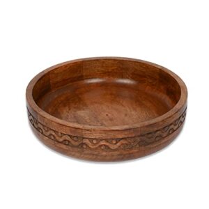 edhas mango wood decorative round carved bowl for decoration, centerpiece bowl for table (10.5″ x 10.5″ x 2.5″)