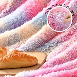 Exclusivo Mezcla Super Soft Fuzzy Faux Fur Throw Blanket, Fluffy Plush Cozy Reversible Shaggy Sherpa Fleece Blankets and Warm Throws for Couch Sofa Bed, 50x60 inches, Rainbow