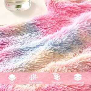 Exclusivo Mezcla Super Soft Fuzzy Faux Fur Throw Blanket, Fluffy Plush Cozy Reversible Shaggy Sherpa Fleece Blankets and Warm Throws for Couch Sofa Bed, 50x60 inches, Rainbow