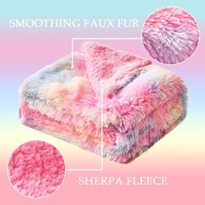 Exclusivo Mezcla Super Soft Fuzzy Faux Fur Throw Blanket, Fluffy Plush Cozy Reversible Shaggy Sherpa Fleece Blankets and Warm Throws for Couch Sofa Bed, 50x60 inches, Rainbow