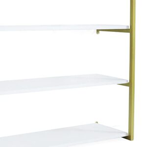 TBVECHI Wall Mounted Floating Shelves 4-Tier Gold Floating Display Shelves Connected Wood Shelf with Iron Frame Storage Shelves for Living Room Office Kitchen Bedroom Decor, Gold+White