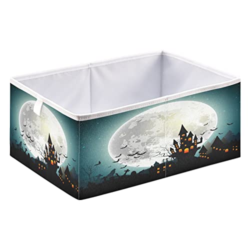 Halloween Castle Full Moon Storage Baskets for Shelves Foldable Collapsible Storage Box Bins with Cubes Toys Closet Organizers for Pantry Clothes Storage Toys, Books, Home, Office,16 x 11inch