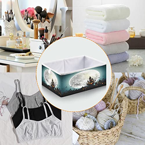 Halloween Castle Full Moon Storage Baskets for Shelves Foldable Collapsible Storage Box Bins with Cubes Toys Closet Organizers for Pantry Clothes Storage Toys, Books, Home, Office,16 x 11inch