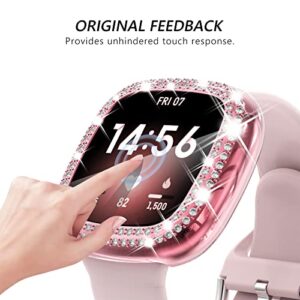 CHANCHY 4 Pack Compatible with Fitbit Versa 3 Screen Protector Case, Soft TPU Full Protective Case Cover Bumper Bling Crystal Diamond Frame for Fitbit Versa 3 Smart Watch, Rose Gold/Pink/Clear/Black