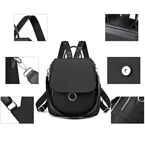 LCFUN Women Backpack Purse Anti-theft Rucksack Lightweight Shoulder Bag Waterproof Oxford cloth Bookbag Black