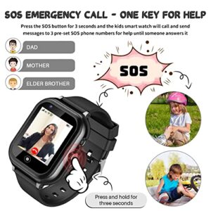 cjc 4G Smart Watch for Kids with SIM Card , Kids Phone Smartwatch GPS Position , Call Voice & Video Chat, SOS, WiFi, Music，Watch with Lanyard for Children Ages 3-12 Ship from US (Black)