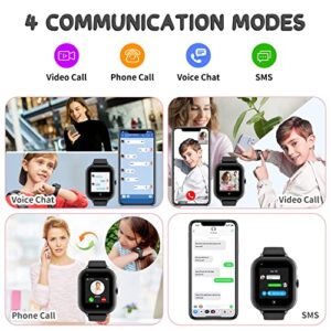 cjc 4G Smart Watch for Kids with SIM Card , Kids Phone Smartwatch GPS Position , Call Voice & Video Chat, SOS, WiFi, Music，Watch with Lanyard for Children Ages 3-12 Ship from US (Black)