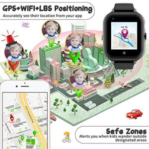 cjc 4G Smart Watch for Kids with SIM Card , Kids Phone Smartwatch GPS Position , Call Voice & Video Chat, SOS, WiFi, Music，Watch with Lanyard for Children Ages 3-12 Ship from US (Black)