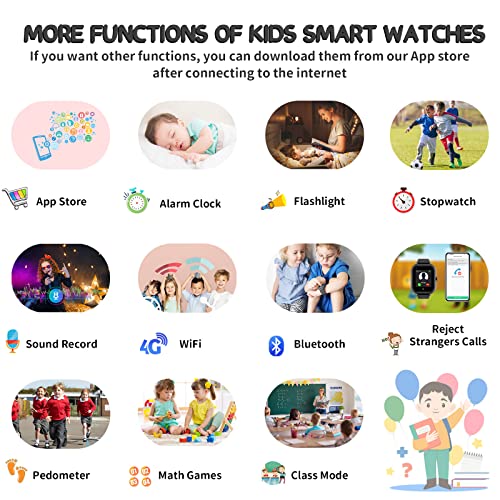 cjc 4G Smart Watch for Kids with SIM Card , Kids Phone Smartwatch GPS Position , Call Voice & Video Chat, SOS, WiFi, Music，Watch with Lanyard for Children Ages 3-12 Ship from US (Black)