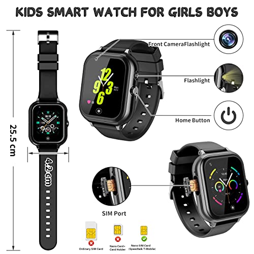 cjc 4G Smart Watch for Kids with SIM Card , Kids Phone Smartwatch GPS Position , Call Voice & Video Chat, SOS, WiFi, Music，Watch with Lanyard for Children Ages 3-12 Ship from US (Black)