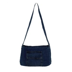 retro denim shoulder bag, large capacity hobo crossbody shoulder bag, aesthetic handbag fairy grunge tote bag (dark blue)