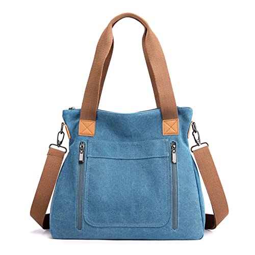 Women's Tote Canvas Satchel Hand Bag Corssbody Retro Clutch Muti Pocket Shoulder Bag Purse Hobo Bag