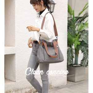 Women's Tote Canvas Satchel Hand Bag Corssbody Retro Clutch Muti Pocket Shoulder Bag Purse Hobo Bag