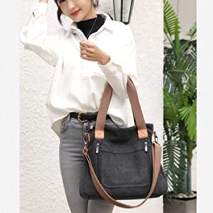 Women's Tote Canvas Satchel Hand Bag Corssbody Retro Clutch Muti Pocket Shoulder Bag Purse Hobo Bag