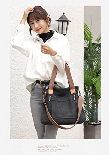 Women's Tote Canvas Satchel Hand Bag Corssbody Retro Clutch Muti Pocket Shoulder Bag Purse Hobo Bag