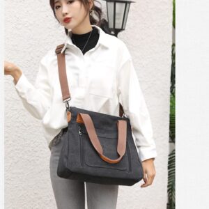 Women's Tote Canvas Satchel Hand Bag Corssbody Retro Clutch Muti Pocket Shoulder Bag Purse Hobo Bag