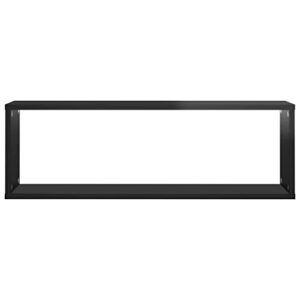 XOOPIT Floating Shelves,Floating Shelves Set of 2 Wall Cube Shelves High Gloss Black Wall Decor Display Shelves for Bedroom Living Room 80x15x26.5cm Engineered Wood