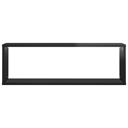 XOOPIT Floating Shelves,Floating Shelves Set of 2 Wall Cube Shelves High Gloss Black Wall Decor Display Shelves for Bedroom Living Room 80x15x26.5cm Engineered Wood