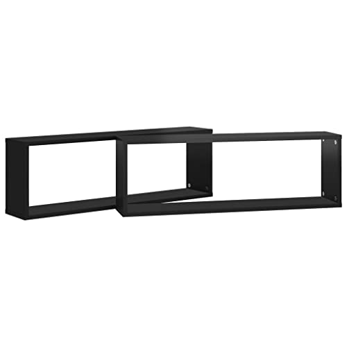 XOOPIT Floating Shelves,Floating Shelves Set of 2 Wall Cube Shelves High Gloss Black Wall Decor Display Shelves for Bedroom Living Room 80x15x26.5cm Engineered Wood