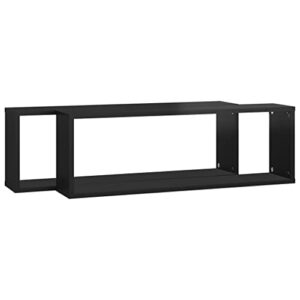 XOOPIT Floating Shelves,Floating Shelves Set of 2 Wall Cube Shelves High Gloss Black Wall Decor Display Shelves for Bedroom Living Room 80x15x26.5cm Engineered Wood