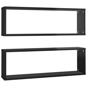 XOOPIT Floating Shelves,Floating Shelves Set of 2 Wall Cube Shelves High Gloss Black Wall Decor Display Shelves for Bedroom Living Room 80x15x26.5cm Engineered Wood