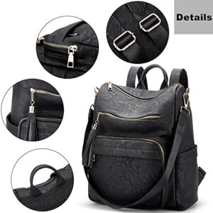 Oyifan Leather Backpack Purse for Women Medium/Large Size Fashion College Bookbag Purse Anti-theft Designer Travel Backpack Convertible Handbag Bag