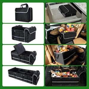 Car Trunk Organizer,Heavy Duty Collapsible Car Trunk Storage Organizer, with Insulated Leakproof Cooler Bag Car Cargo Trunk Organizer with Lid, 3 Compartments, with Straps For for Car Suv/Jeep/Sedan