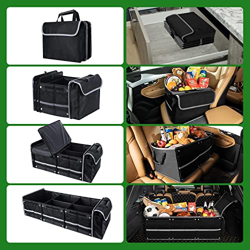 Car Trunk Organizer,Heavy Duty Collapsible Car Trunk Storage Organizer, with Insulated Leakproof Cooler Bag Car Cargo Trunk Organizer with Lid, 3 Compartments, with Straps For for Car Suv/Jeep/Sedan