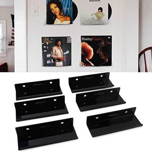 KAFENDA Vinyl Record Rack Wall Mounted 6 pieces vinyl record floating shelf vinyl album display storage LP (Black)