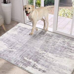 door mat, front indoor door mat faux wool non-slip entryway rug absorbent abstract throw rug for indoor entrance hallway laundry room, high traffic areas, 32x48 inches, gray washable