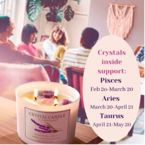 4 Healing Crystal Candle, Pisces Aries Candle - Amethyst 12 oz Manifestation Candle with Crystals Inside for Aries Gifts for Women | Zodiac Candle Gifts for Mom | Lavender Soothing Crystal Gifts