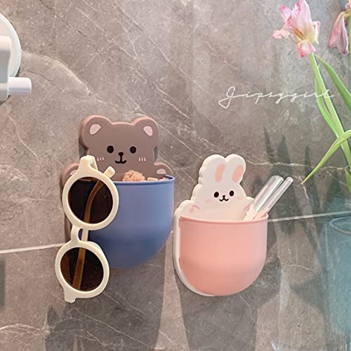 Smalibal Storage Organizer Box with Drainage Hole, Cute Bear Rabbit Shape Self Adhesive Storage Case, Wall Mounted Storage Shelf, Organizer Rack, Shelf for Bathroom, Pantry, Kitchen, Laundry, Utility