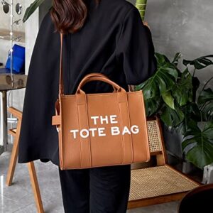 CACYTILT The Tote Bag for Women 13 * 11 * 6 inch PU Leather Large Tote Bags with Zipper Fashion Design Handbag for Daily Use School Work (Brown)