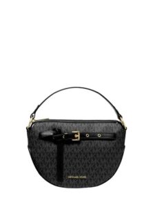 michael kors emilia medium half moon shoulder bag logo crossbody black signature